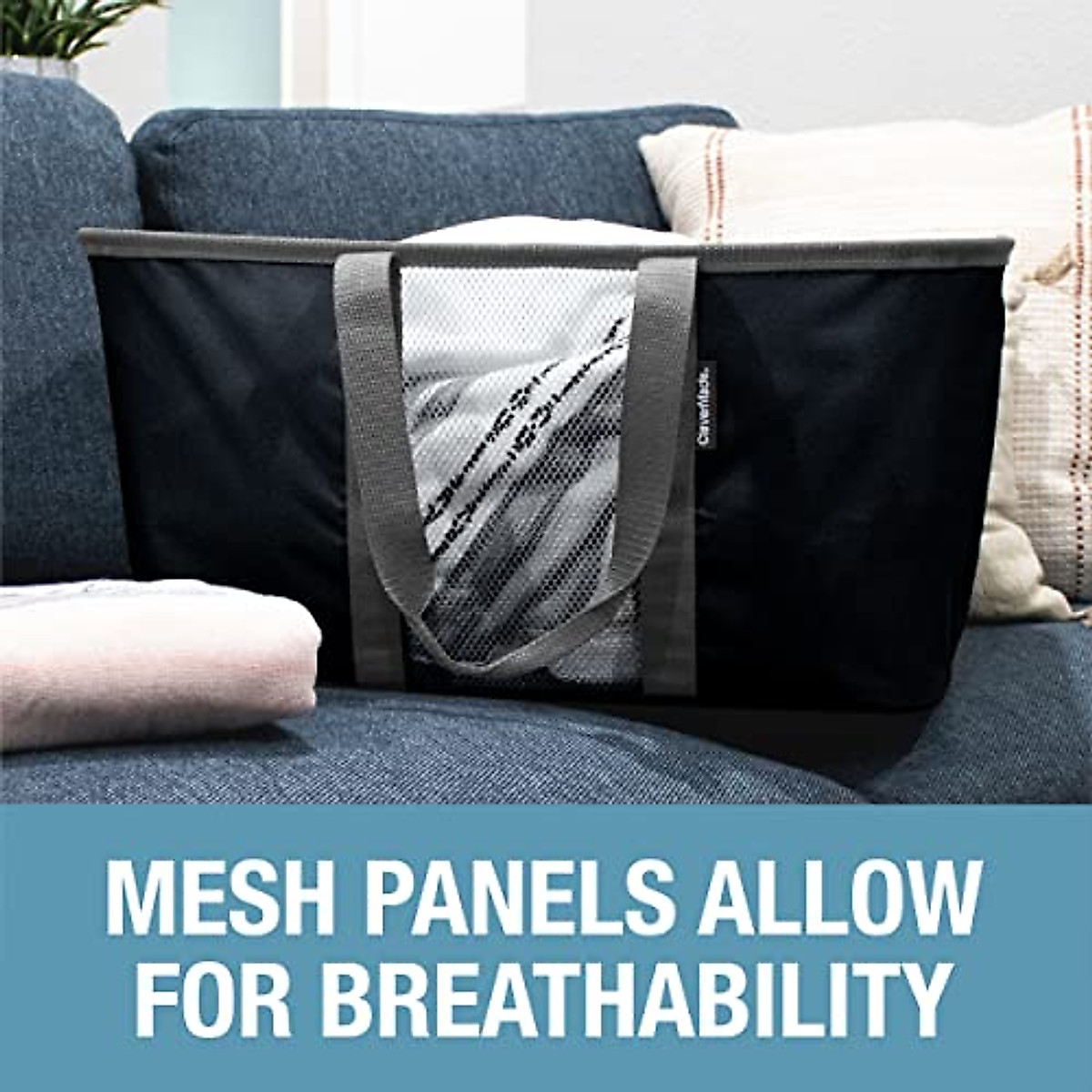 CleverMade Collapsible Fabric Laundry Basket - Foldable Pop-Up Bin - Space Saving Clothes Hamper Tote with Carry Handles & Divider, 2 Pack, Black/Charcoal