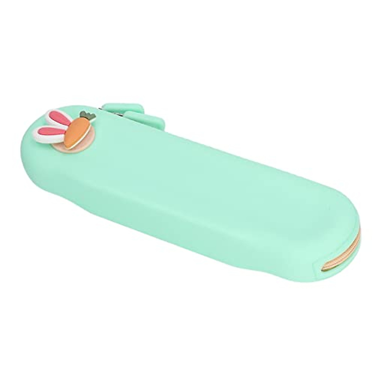 Silicone Pencil case Small Capacity Pure Color Narrow Stitching line Student Pencil case Organ Design for School Radish Rabbit and Radish House, Green