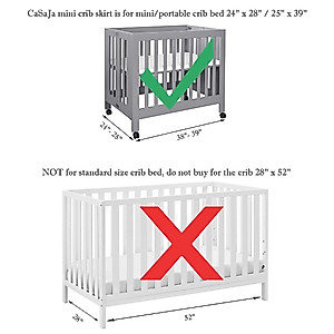 CaSaJa Mini Crib Skirt Pleated, Silk-Looking Soft Microfiber Baby Bed Skirt with Durable Platform for Mini and Portable Cribs 24" X 38", 12" Generous Drop Dust Ruffle, Machine Washable, White Color