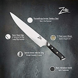 Zelite Infinity Chef Knife 10 Inch, Chefs Knife, Kitchen Knife, Chef's Knives, Chef Knives, Sharp Knife, Vegetable Knife - German High Carbon Stainless Steel - Pakkawood Handle - Leather Sheath