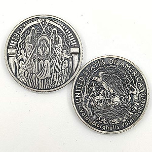 Valar Morghulis Antique Silver Coin Collection HOBO Skull Art Scythe Grim Reaper Punk Eagle Coin