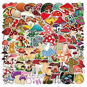 100pcs Aesthetic Mushroom Stickers Pack for Water Bottle, Mushroom Decor Gifts for Women Girl, Cute Vinyl Waterproof Decals for Laptop Scrapbooking Journaling Hydroflask Bicycle Car Phone Case Tumbler