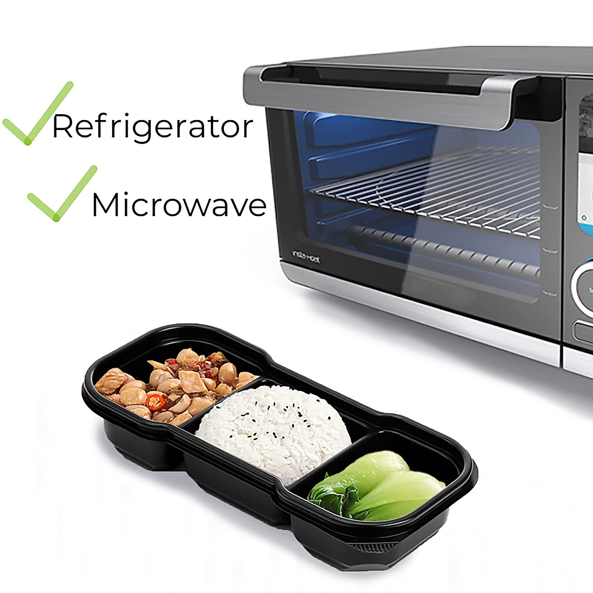 Hiceeden 50 Pack 16 Oz Meal Prep Containers with 3 Compartments, Disposable Plastic Bento Boxes Stackable To Go Food Containers Travel Lunch Boxes for Office, School, Picnic, Microwave Safe