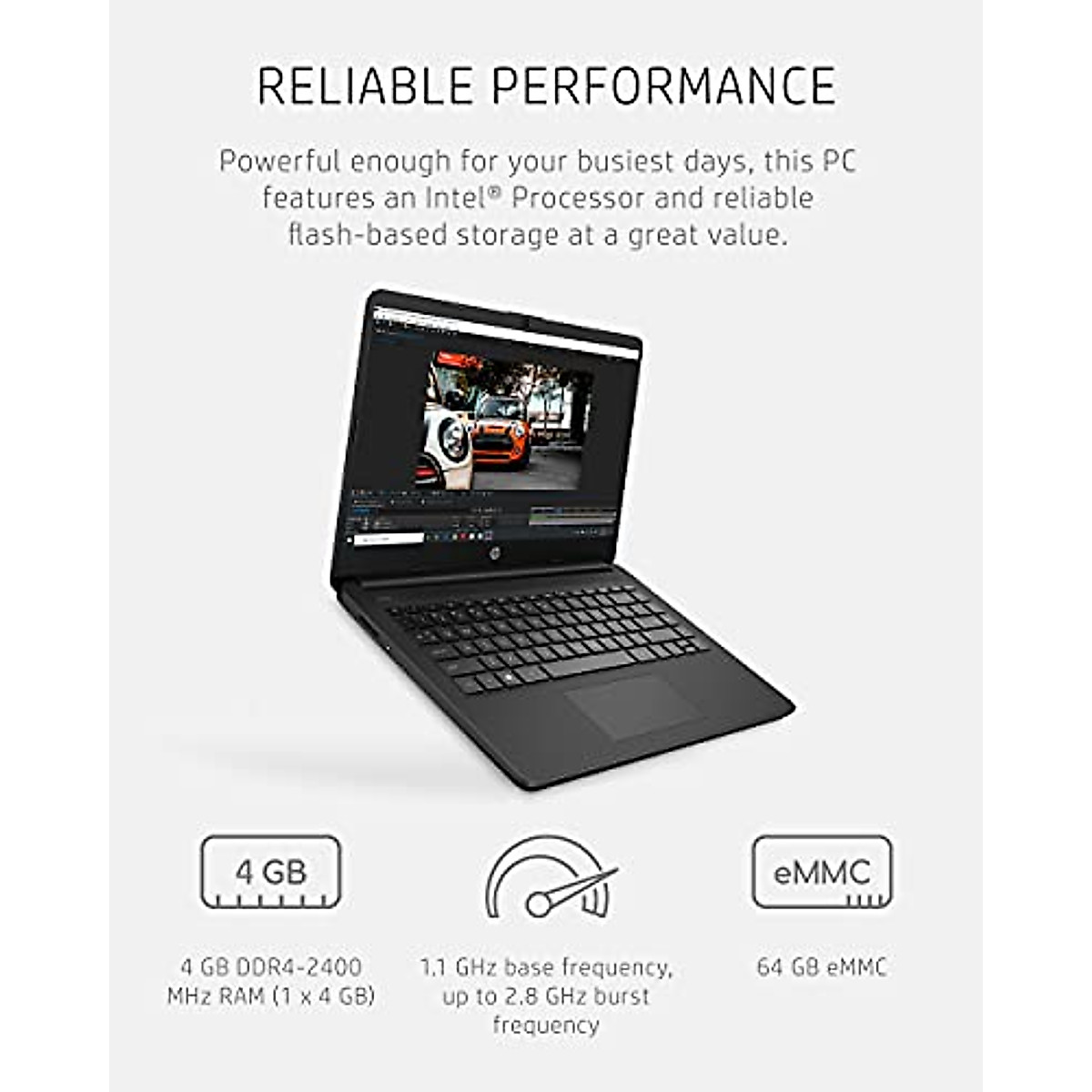 HP 14 Laptop, Intel Celeron N4020, 4 GB RAM, 64 GB Storage, 14-inch Micro-Edge HD Display, Windows 11 Home, Thin & Portable, 4K Graphics, One Year of Microsoft 365 (14-dq0020nr, 2021, Jet Black)
