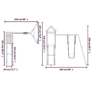 vidaXL Swing Set, Outdoor Backyard Wooden Playset Playground Equipment with Slide, Playground Set for Kids Age 3-8 Years, Solid Wood Pine