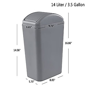 Anbers 14 Liter Slim Trash Can with Swing Top Lid, 3.5 Gallon Garbage Can, Grey