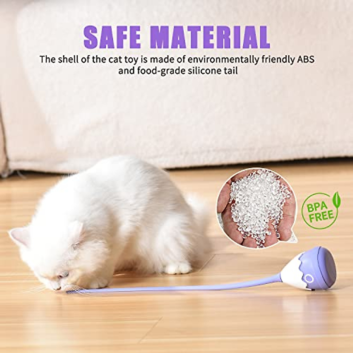 FEECOS Cat Toys, Cat Wand Toy Electronic Silicone PlushTail Toy Automatic Interactive Toy for Indoor Cats, USB Rechargeable Robotic Cat Moving Toys Pet Exercise Toys Kitten Toys