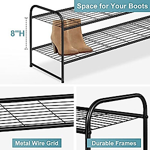 AOODA Long 2 Tier Shoe Rack for Closet Metal Wide Stackable Shoe Storage Organizer for Entryway, Bedroom, Floor, 18-Pairs Low Shoe Shelf, Black