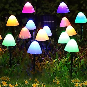 CAITRAD Solar Garden Lights, 25 Feet Set of 12 Mini Mushroom Fairy String Lights Outdoor Waterproof Pathway Decoration for Yard, Patio Garden Party Wedding Christmas Decors (Colorful)