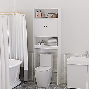 Hayiodda Over The Toilet Storage Cabinet, Double Door Bathroom Organizer Toilet Cabinet with Open Shelf, 76.77" H, White