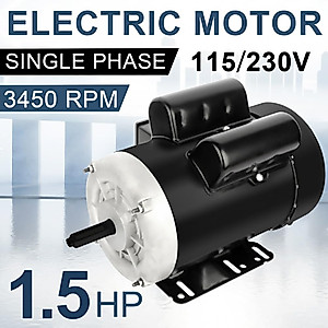 1.5HP Electric Motor 3450RPM General Purpose Single Phase Motor 115/230V 56 Frame 5/8“ Shaft Diameter CW/CCW TEFC 2Pole