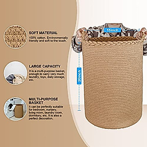 Homlikelan 58L Cotton Woven Laundry Hamper,Foldable Laundry Basket for Blankets,Pillows,Toys,Shoes Tall CLothes Hamper Laundry Bin Light Brown 20''H 15''D