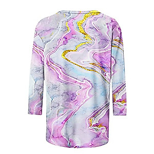 SMIDOW Womens 3/4 Sleeve Landscape Print t Shirt Cute Summer 2023 Round Neck Tees Tops Dressy Casual Trendy Blouse