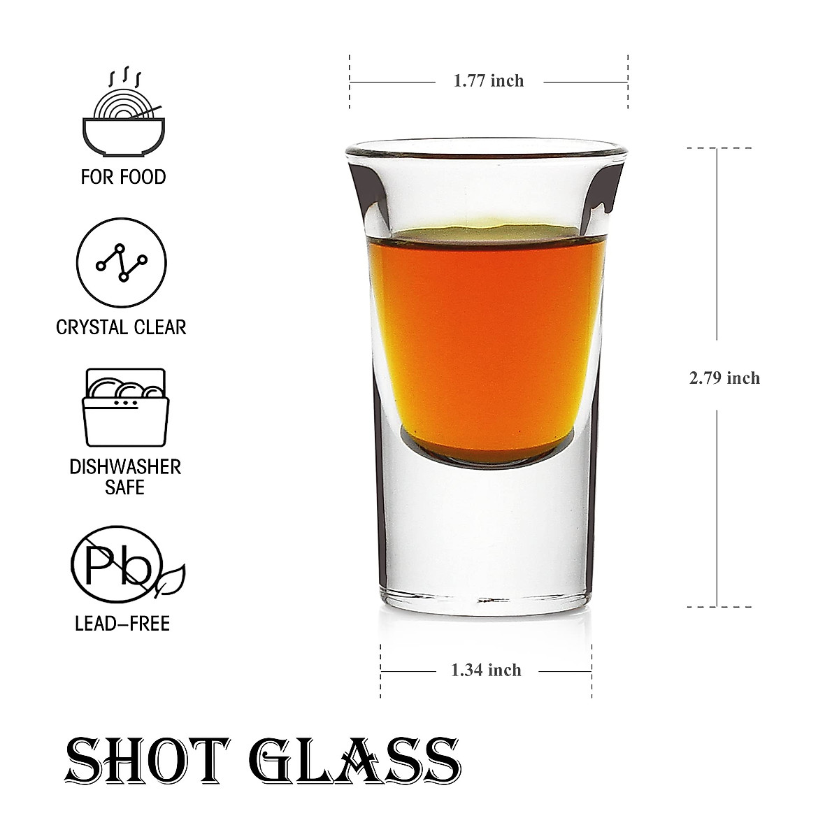 BaveL Shot Glass Set of 6,Heavy Base Clear Shot Glass, Great for Whisky Brandy Vodka Rum and Tequila Shot Set (0.9 OZ)