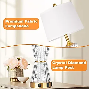 26" Modern Table Lamps, Gold Set of 2 Table Lamps Night Light with 2 USB Charging Ports & AC Outlet, Bedside Nightstand Lamp White Shade for Living Room Bedroom Home Decor(2 LED Bulbs Included)