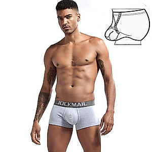JOCKMAIL Cotton Men Boxer U Convex Pouch Adjustable Size Ring Cock Straps Men trunk Shorts (XXL, Gray)