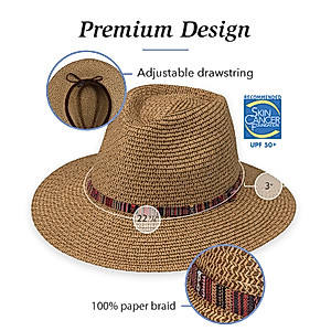 Wallaroo Hat Company – Women’s Sedona Fedora – UPF 50+ Sun Protection, Wide Brim, Packable Design and Adjustable Sizing for Medium Crown Sizes – Trendy Sun-Smart Hat for Travel and Everyday (Camel)