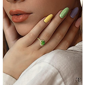 Takar Dainty 14k Yellow Gold Round Cut Genuine Peridot and Diamond Engagement Band Ring (Size 6.75)