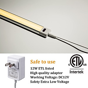 WOBANE Under Cabinet Lighting, Plug in LED Light Bar with ETL Adapter, Hand Wave Activated, 12” Cabinet Light Kit for Kitchen,Shelf,Bookcase,Display,Counter, 2700K Warm White,Dimmable,1 Panel