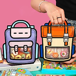 30 Pack Cartoon Backpack Goodie Bags Clear Gift Candy Bags with Handle Small Plastic Ziplock Seal Bags Smell Proof Resealable Packaging Storage Bags Candy Bag Party Favor Birthday Bags(Mixcolor)