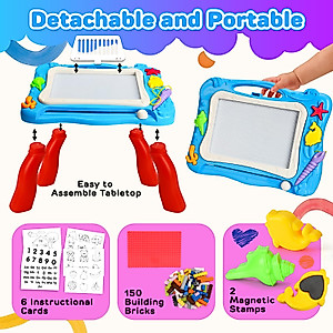 TOY Life Magnetic Drawing Board for Toddlers 1-3 Magnetic Doodle Board for Toddlers Drawing Table for Kids with Toy Building Blocks Doodle Board for Toys for Kids Xmas for Toddlers
