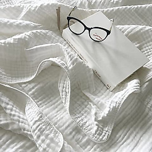 Breathable Adult Muslin “Swaddle” Blanket, 100% Cotton, “90” x 90” Inches, Queen One-Size, Hot Sleeper, Naturally Cooling, Soft Gauze Sheet, Sleeping & Throw (2 Layer Muslin, Natural White)