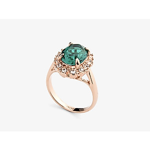 Rose Gold Plated Oval Shaped Ring with Emerald Green Swarovski element Crystal and Clear Round Shaped Cubic Zirconia Fashion Jewelry for Women (6)