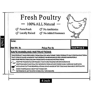 Poultry Freezer Labels,4x3 Inch with Safe Handling Instructions Exemption,50Pcs