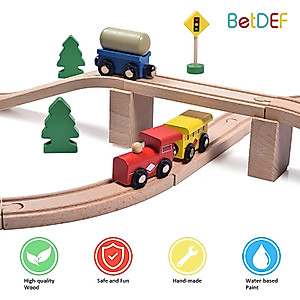 BetDEF Wooden Train Set,39 Pcs-with All-Wood Train Tracks with Double Sided Wooden Tracks and Color Box for 3+ Year Old Boys and Girls Toddler-Fits Thomas Brio Melissa and Doug… (39PC)