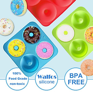 Walfos Full Size Silicone Donut Mold - 4 Inch Big Size Silicone Doughnut Pan Set, Non-Stick, Just Pop Out! Heat Resistant, BPA FREE and Dishwasher Safe, for Donut Cake Biscuit Bagels (3PK)