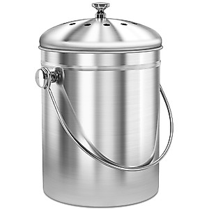 Compost Bin Kitchen Counter,1.3 Gallon Compost Bucket for Kitchen with Lid Odorless,Indoor Stainless Compost Bin Includes Inner Bucket Liner and Carbon Filter for Food Scraps & Waste Recycling