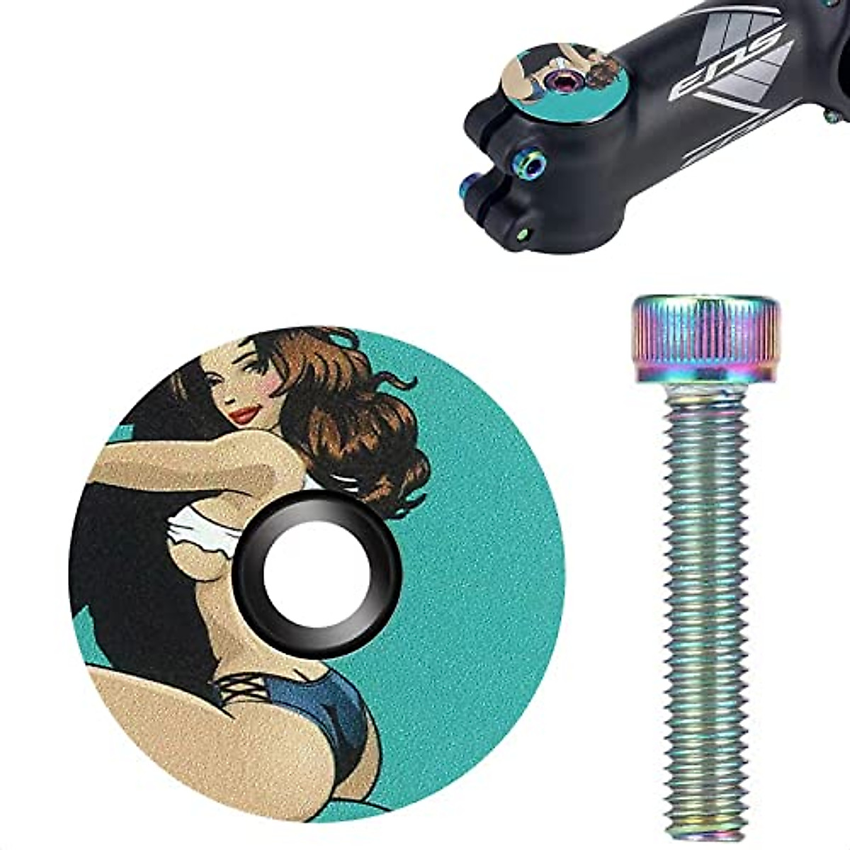 ALEOED 1 1/8 Inch Bike Headset Top Cap Front Fork Stem Top Cover Bowl Aluminum Alloy with Titanium Bolts for MTB Road Bicycle