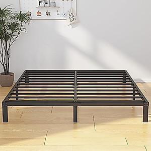 EMODA 6 Inch King Bed Frame No Box Spring Needed, Heavy Duty Metal Platform with Steel Slats, Noise Free, Easy Assembly, Black