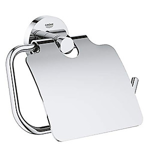 GROHE 40367001 Essentials Wall-Mounted Toilet Paper Holder with Cover, Starlight Chrome