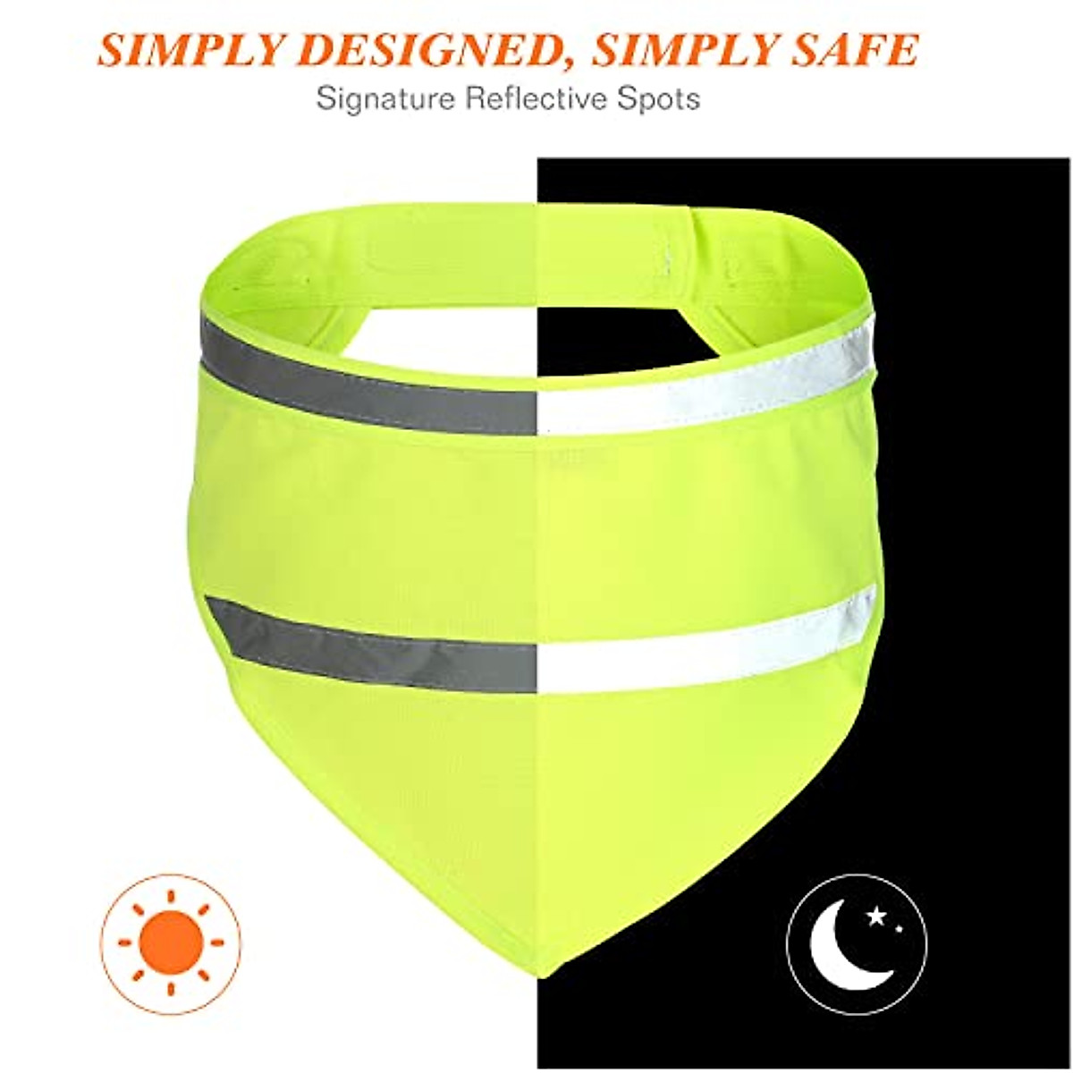 2 Pieces Dog Bandanas Reflective Dog Scarf Yellow Orange Dog Bandanas High Visibility Safety Dog Camping Bandana Triangle Bibs for Medium Large Pets Dog Cats Puppy Walking Reflective Wear at Night