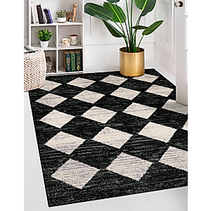 Lahome Moroccan Trellis Area Rug - 5x7 Black Washable Large Rugs for Bedroom Living Room Mat, Checkered Soft Non Slip Stain Resistance Indoor Accent Carpet for Dining Room Coffee Table
