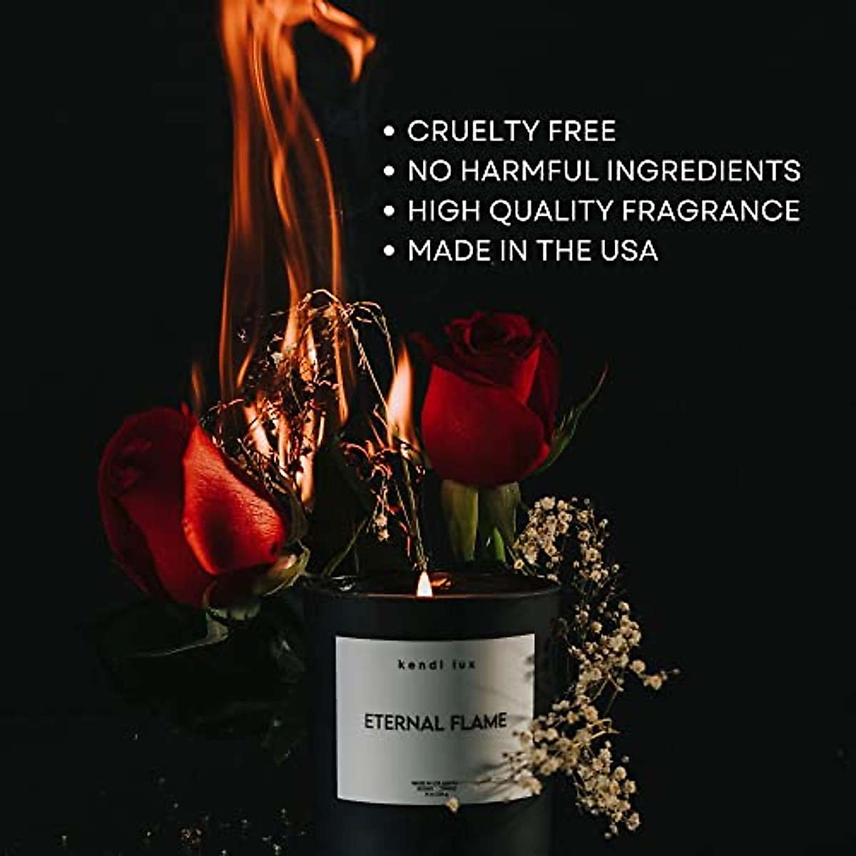 KENDI LUX | Luxury Scented Candles for Home | Jasmine Vanilla Scented Hand Poured Soy Blend Candle, Long Lasting 50 Hours Burn Time | Matte Black Jasmine Candle for Home 8 oz - Eternal Flame