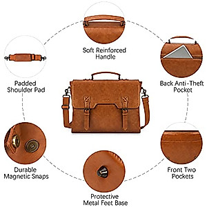 Leather Messenger Bag for Men 15.6 Inch Waterproof Laptop Briefcase Large Leather Satchel Laptop Messenger Bag Vintage Shoulder Bag Office Travel Business Computer Bag Brown