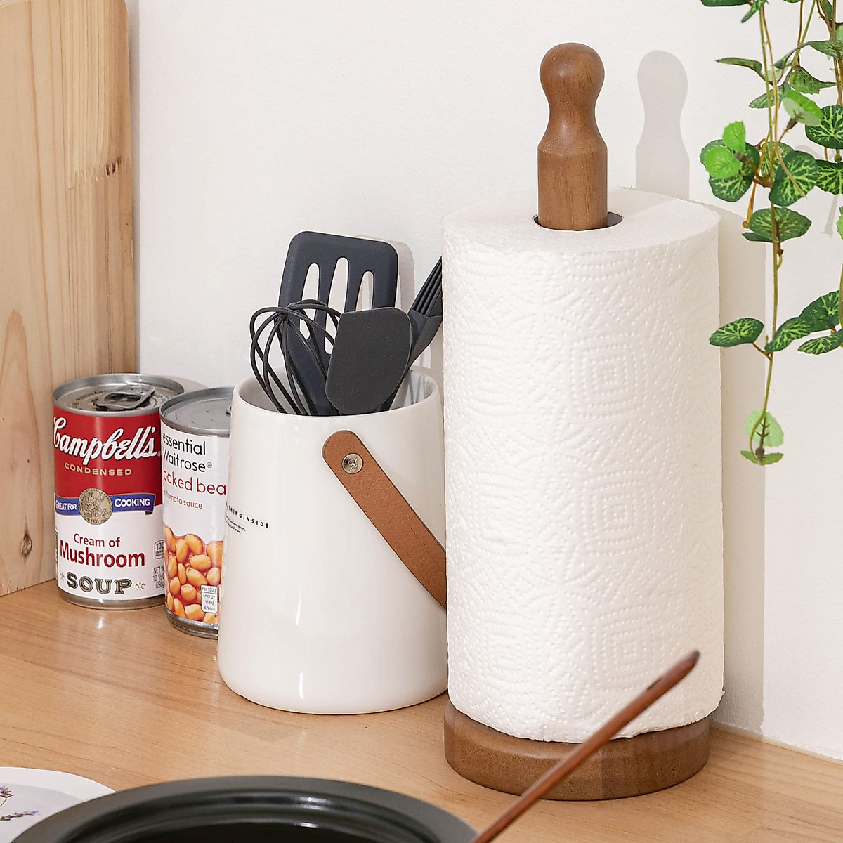 Goodsdeco Wooden Paper Towel Holder - Paper Towel Hanger Rack, Countertop Kitchen Paper Towel Dispenser, Standing Paper Towel Roll Hanger, Rubberwood Paper Towel Holder (Walnut)