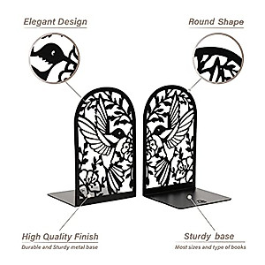 CNK Book Ends , Premium BookEnds for Bookend Shelves, Book Stopper Metal Book Ends for Home Office Heavy Books, Book Shelf Holder, Home Decorative, Book Stoppers, Book Holder Hummingbird Black
