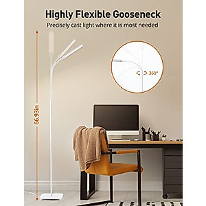 LED Floor Lamp, sympa Floor Lamp Features 4 Color Temperatures & 4 Brightness Levels, Standing Lamp with Adjustable Gooseneck, Touch Control, Stable Base Lamp for Living Room, Bedroom, Office