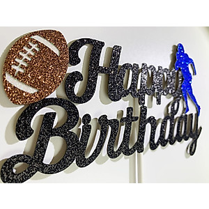 Football Cake Topper - Happy Birthday Cake Topper for Football/Sport theme Birthday Party decoration (Black Glitter)