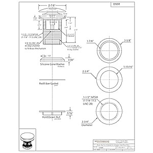 Westbrass D98R-26 1-1/2-Inch NPSM Coarse Thread Integrated Overlfow ADA Approved Tip-Toe Bath Drain