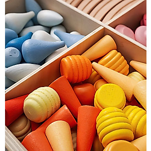 MIKNEKE 81 Wooden Loose Parts Sensory Bin Filler Toys, Mandala Rainbow Stacker Open Ended Toys, 27 Colors Sensory Training Educational Toys