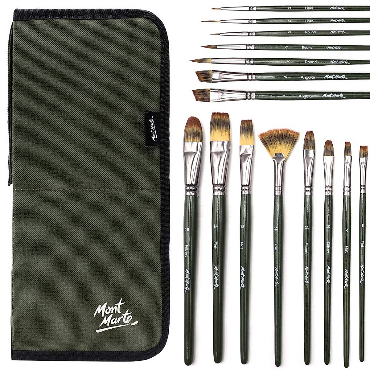 Mont Marte Signature Brush Set with Wallet, 17 Piece, Suitable for Oil, Acrylic, Watercolor and Gouache Paint, Easel Wallet Included