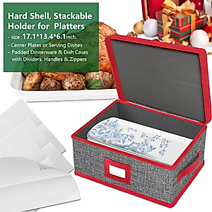 VERONLY Platter Storage Case Stackable - Christmas China Storage Containers, with Hard Lid Height of 5.3'' Padded Surfaces - Structured Top, Bottom and Sides, 4 Felt Dividers Included (Grey and Red)