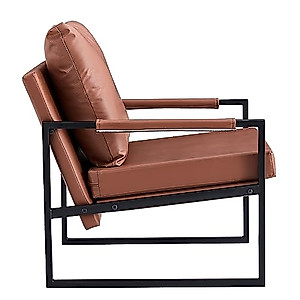 Goohome Mid Century Modern PU Leather Accent Chair Single Sofa,Cozy Upholstered Armchair Living Room Furniture,ReadingChair W/Metal Frame Extra-Thick Padded Backrest, Seat Cushion, Anti-Slip Footpad
