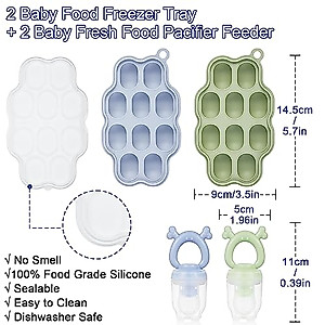 Baby Breastmilk Popsicle Molds & Baby Fruit Feeder (2 Pack), KingKam Baby Food Freezer Tray Storage Containers, Silicone Pacifier Feeder and Teether