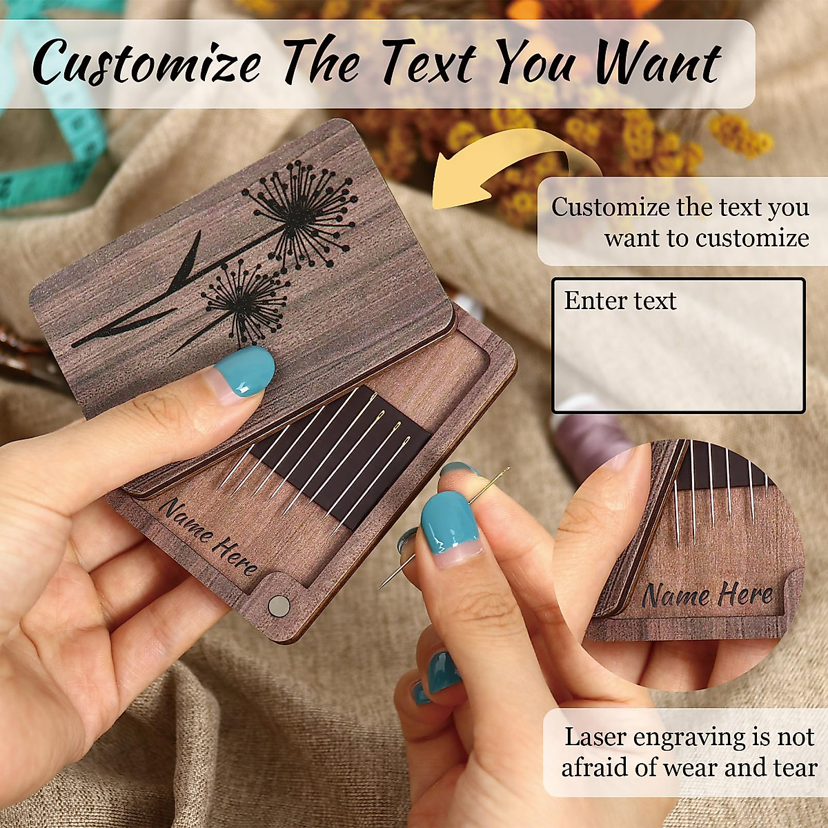 Personalized Custom Name Needle Case Photo Needle Box Needle Holder Sewing Storage Gift for Mom Wife Grandmother (Name)