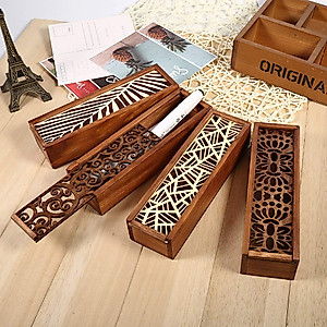 Wood Storage Organiser with Removable Cover, Pencil Case Box Wooden Penholder(Geometric Patch Type)